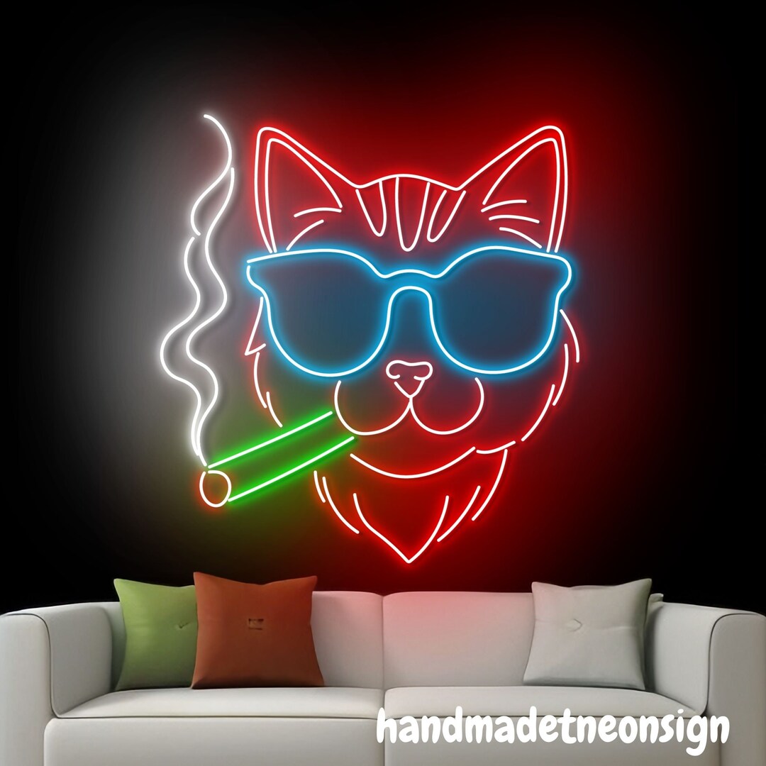 Cat Smoking Neon Sign, Cat Smoking Led Sign, Smoke Shop Neon Light ...