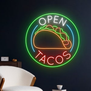 Open Tacos Neon Sign, Tacos Open LED Sign, Mexican Taco Neon Light ...