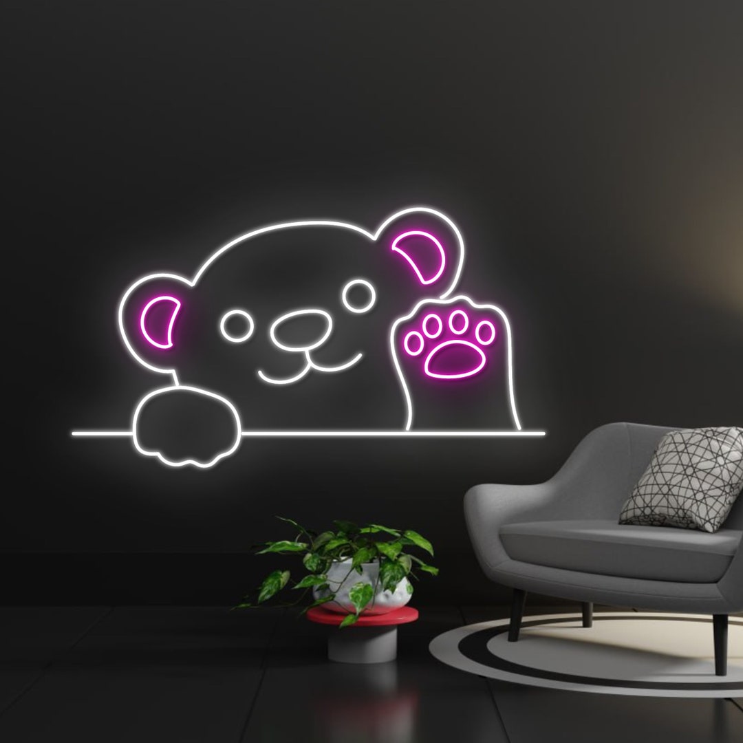 Bear Saying Hello Neon Sign, Bear Waving Hello Led Sign, Bear Led Sign ...