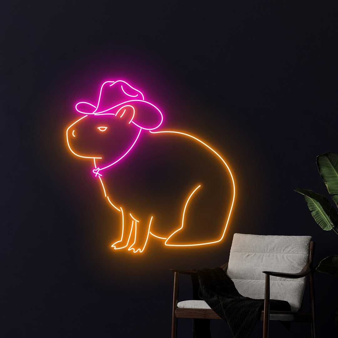 Cowboy Capybara Neon Sign, Capybara Cowboy Led Sign, Cowboy Hat ...