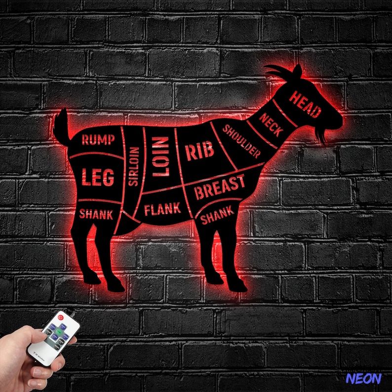 Personalized Goat Butcher Shop Metal Sign, Goat Cuts Metal Light, Goat ...