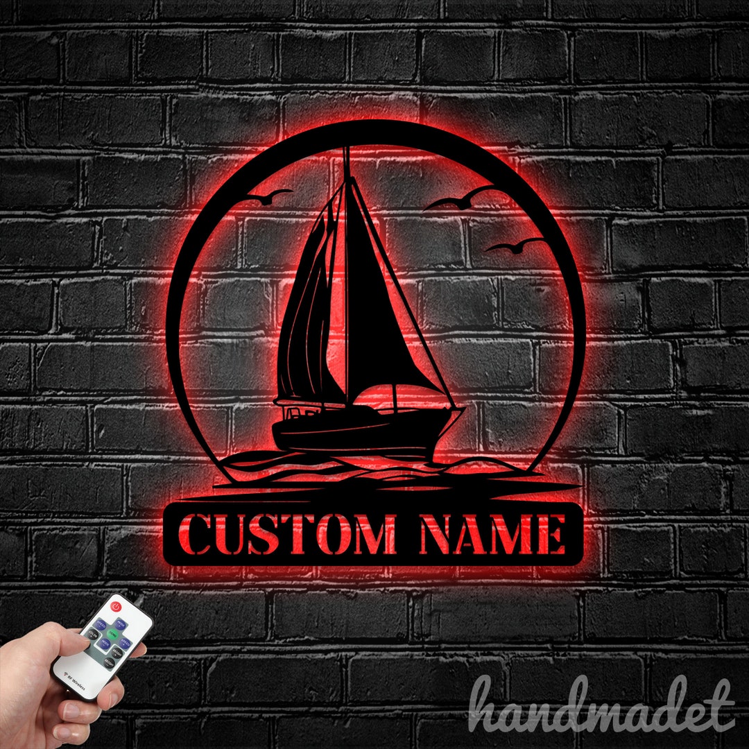 Personalized Sailboat Metal Wall Sign, Ship Metal Wall Light, Marine ...