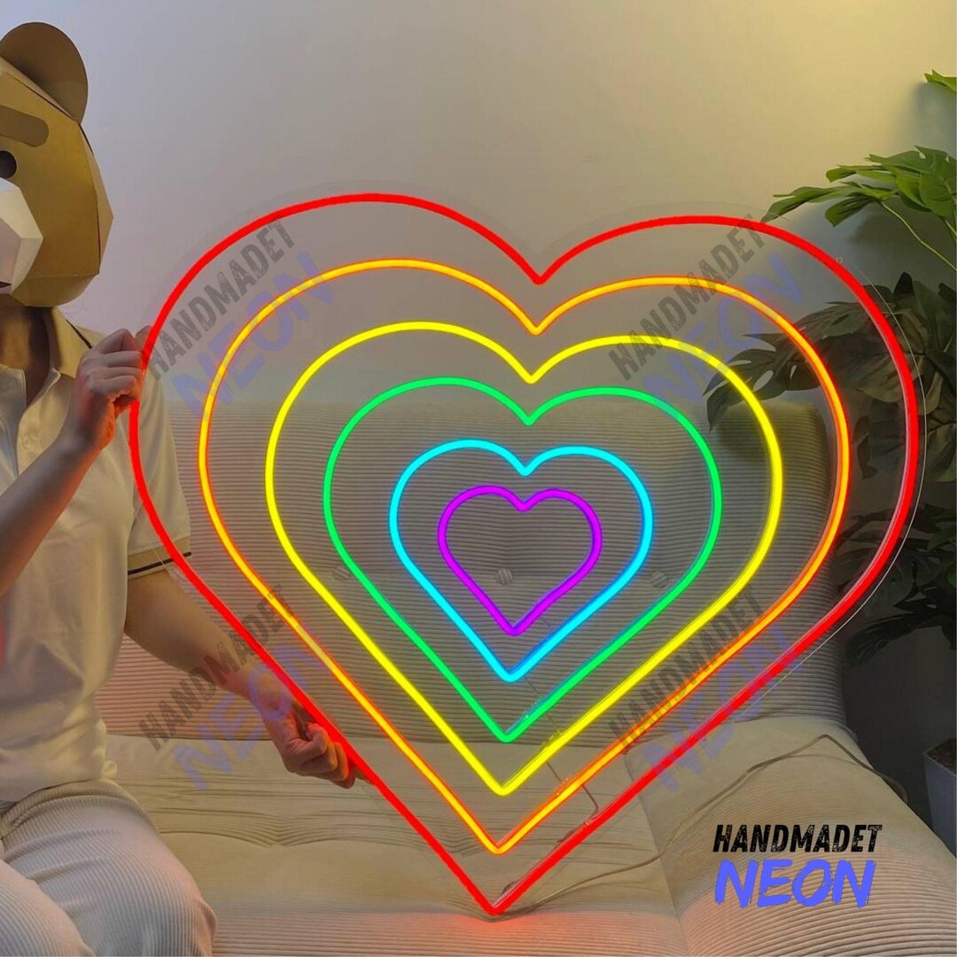 Rainbow Heart Neon Sign, Heart Rainbow LED Light, Love Heart Led Sign ...