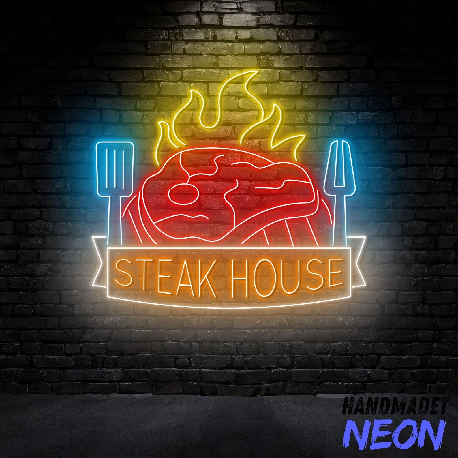 Steak House BBQ Neon Sign, Barbecue Open Led Sign, Grill Meat Neon ...