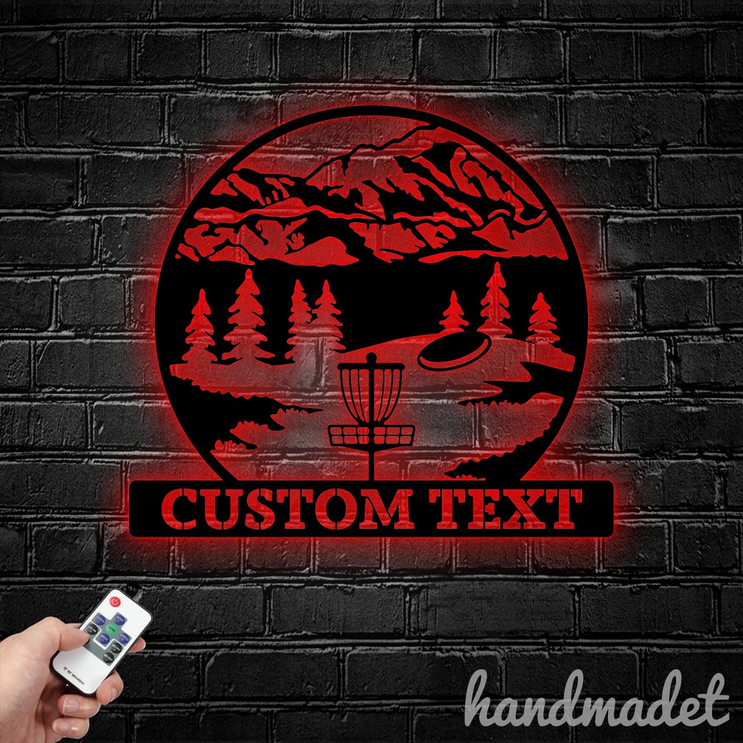 Custom Disc Golf Name Metal Wall Art LED Light, Disc Golf Metal Sign ...