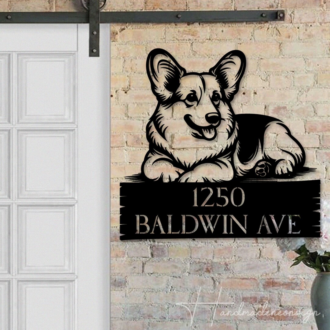 Personalized Corgi Dog House Number, Pet Home Number Metal Wall Sign ...