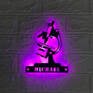 Custom Scientist Microscope Metal Wall Art LED Light - Personalized ...