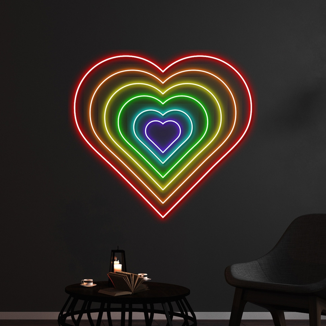Rainbow Heart Neon Sign, Heart Rainbow LED Light, Love Heart Led Sign ...