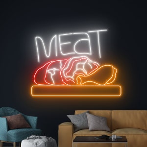 Meat Neon Light, Meat Neon Sign, Meat BBQ Led Light, Barbecue Led Sign ...