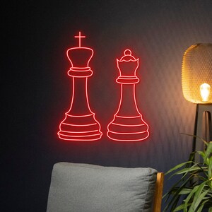 Pair of Chess Pieces King & Queen Neon Sign, Chess Led Sign, Chess ...