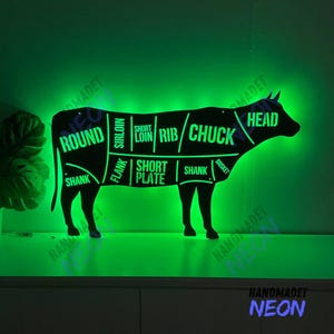 Personalized Cow Beef Cuts Metal Wall Art LED Light, Custom Meat ...