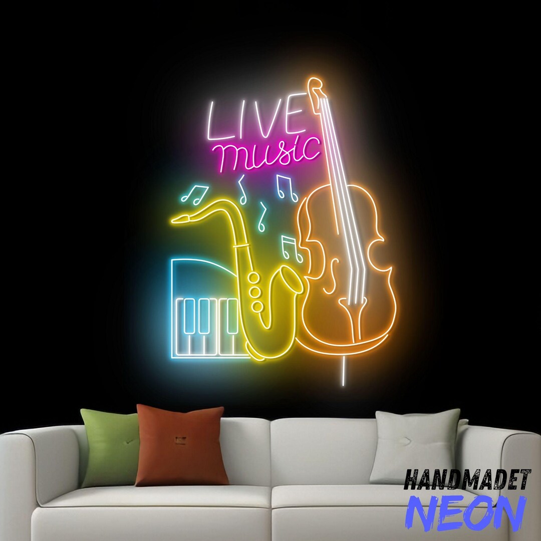 Live Music Neon Sign, Saxophone Led Sign, Violin Neon Light for Music ...