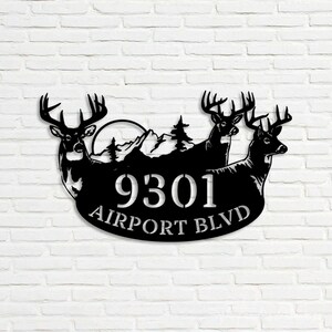 Personalized Deer Home Number Metal Sign | Custom Deer Address Metal ...