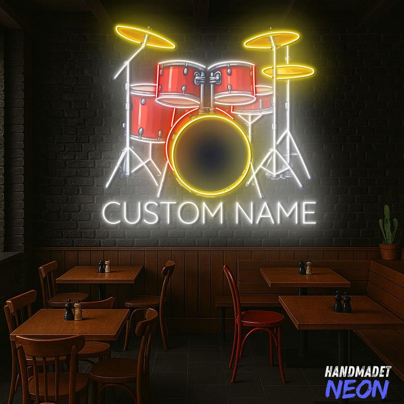 Custom Drum Neon Sign, LED Wall Light for Music Studio or Band Room ...