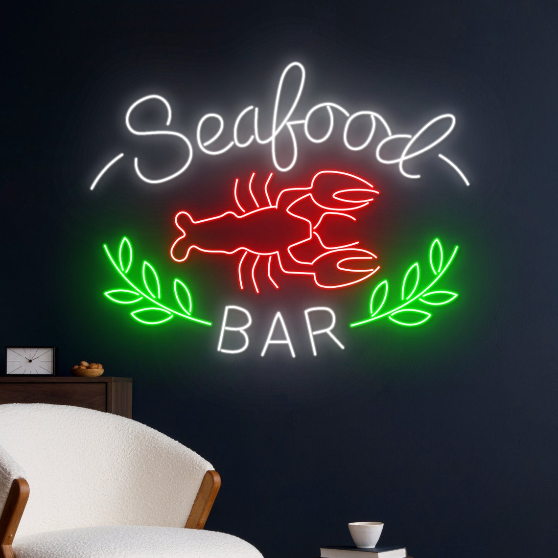 Seafood Bar Neon Sign, Sea Food Led Sign, Lobster Led Light, Crawfish ...