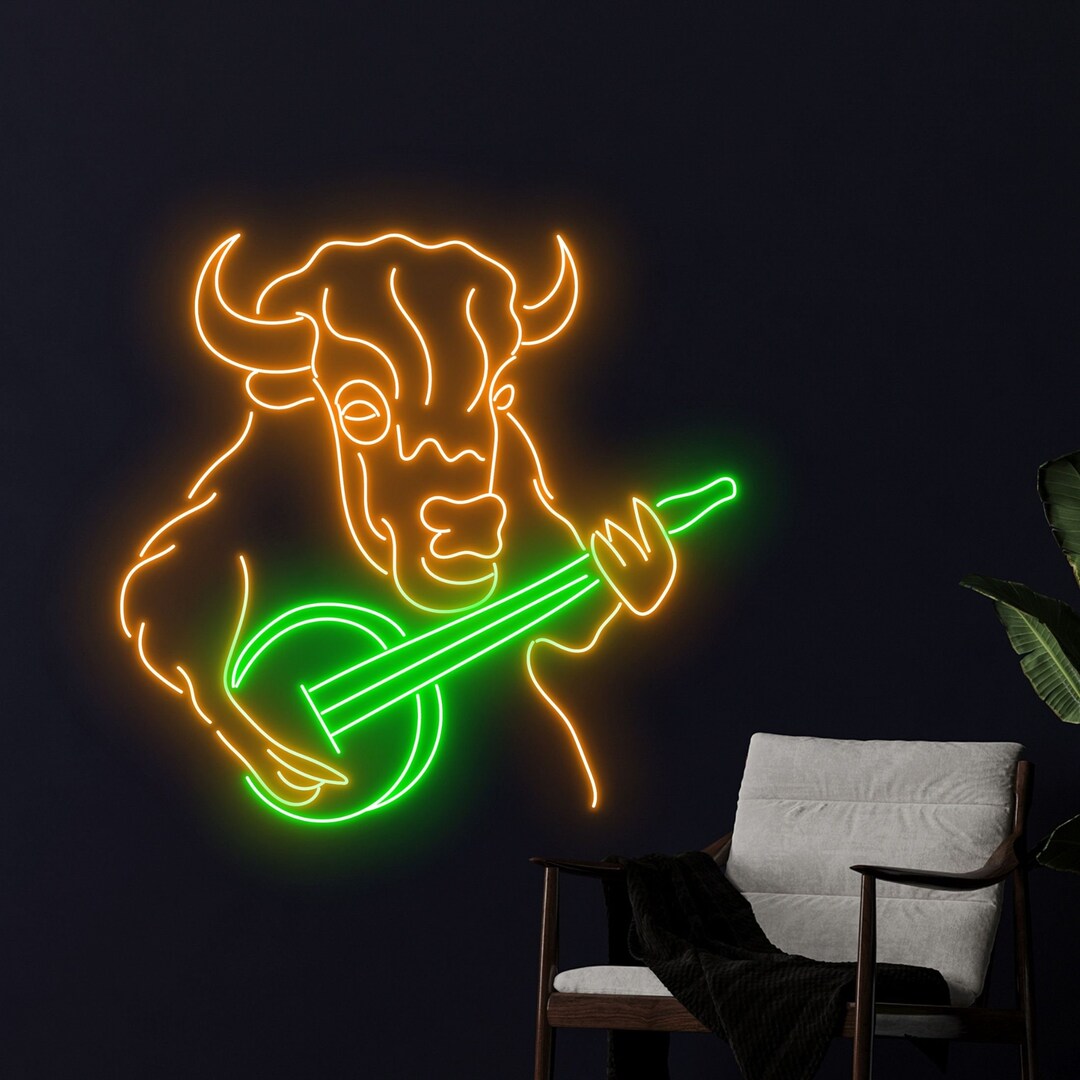 Bison Playing Banjo Neon Sign, Bison Banjo Led Sign, Banjo Player Led ...