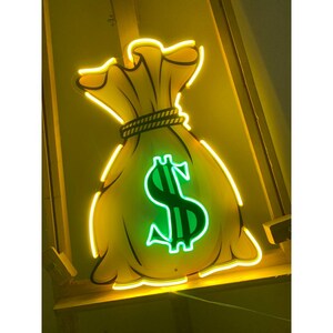 Money Bag Led Sign, Money Bag Neon Sign, Wall Decor, Money Bag Art Sign ...