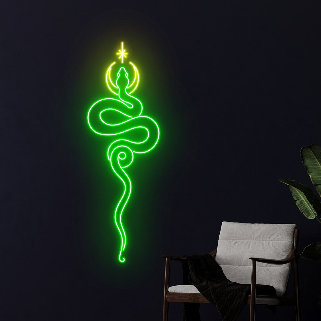 Snake Moon Neon Light, Moon Snake Led Sign, Moon Snake Neon Sign, Snake ...