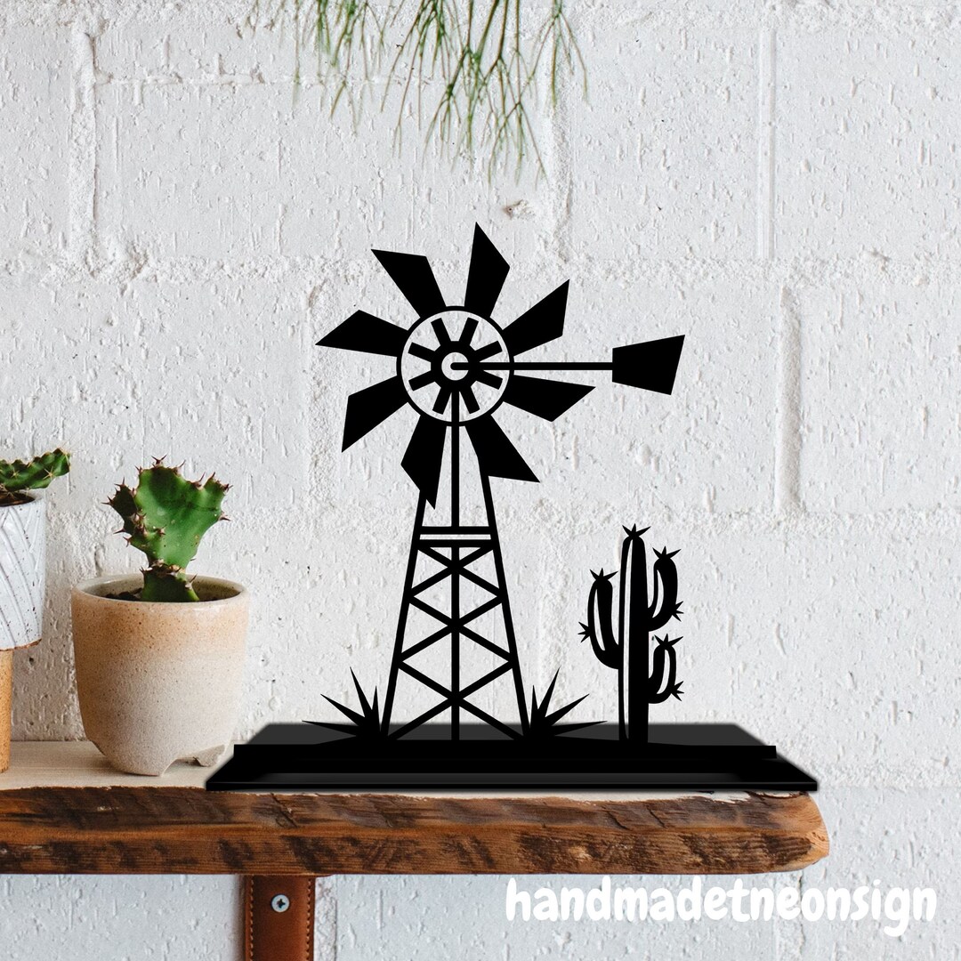 Custom Windmill Table Decor, Farmhouse Metal Shelf Decor Home, Cactus ...