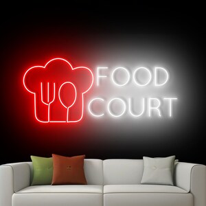 Food Court Neon Wall Sign, Cutlery Neon Wall Light, Chef Led Wall Sign ...