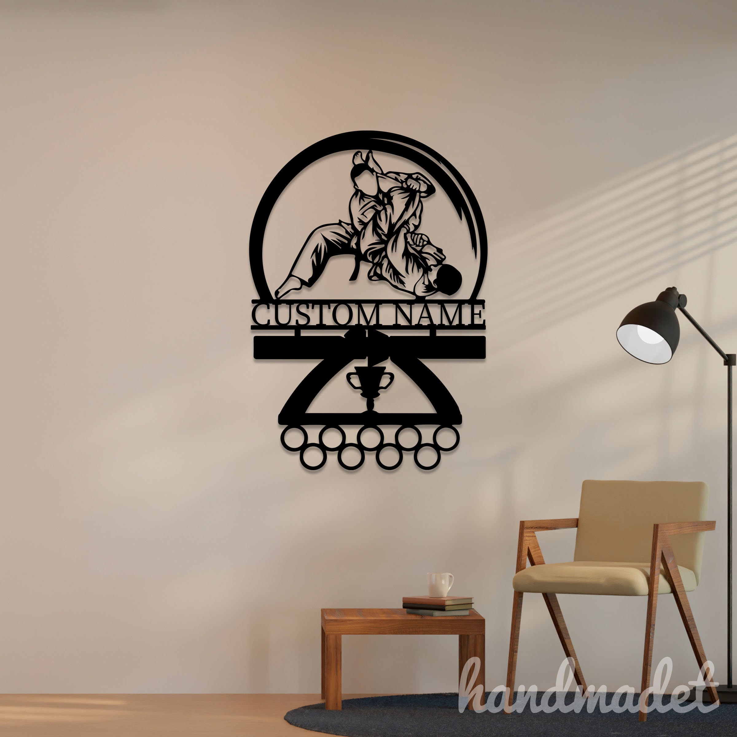 Custom Jiu Jitsu Medal Hanger Metal Wall Art LED Light, Jiu Jitsu Name ...