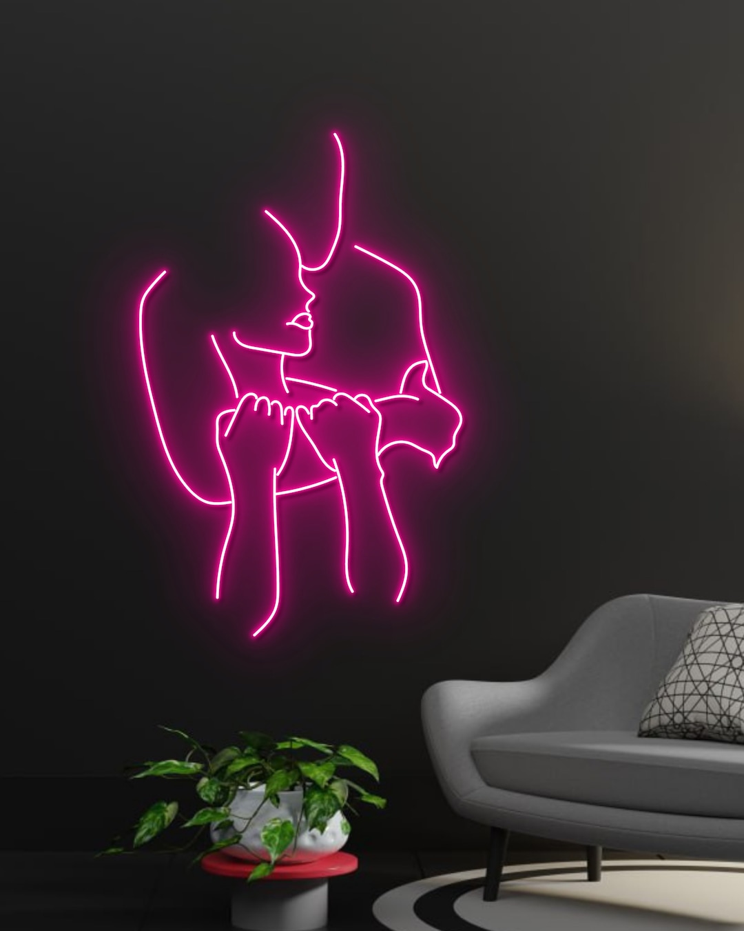 Hugging Couple Custom Neon Sign, One Line Couple Neon Sign Bedroom ...