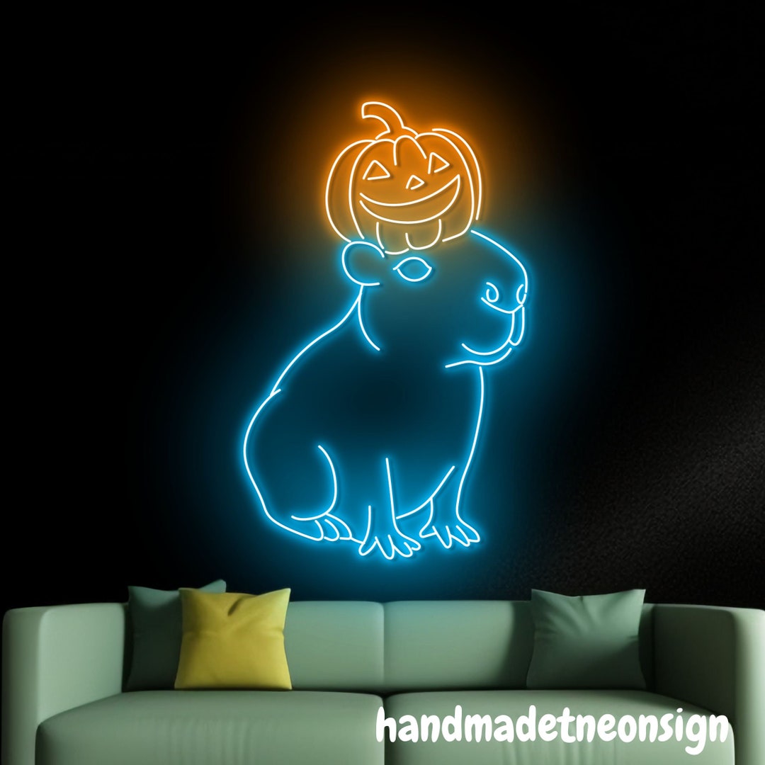 Halloween Capybara Neon Sign, Capybara Pumpkin Led Sign, Capybara Neon ...