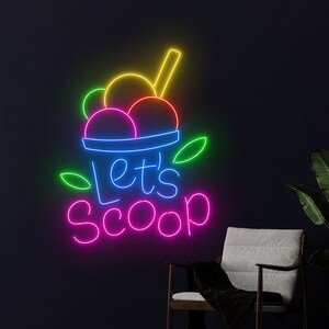 Let's Scoop Ice Cream Neon Sign, Ice Cream Neon Light, Ice Cream Cone ...
