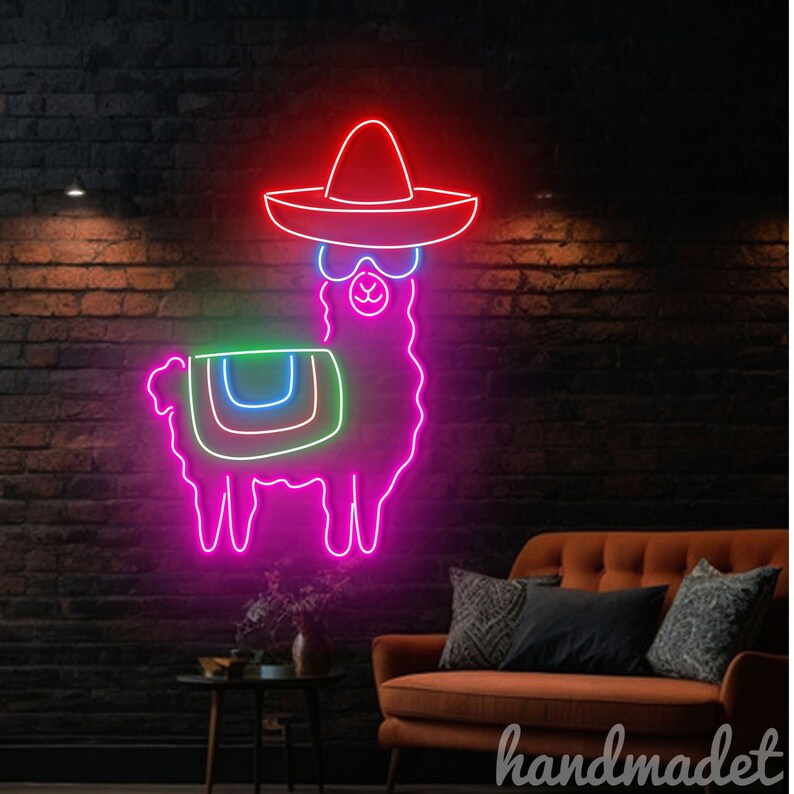 Llama Cinco De Mayo Neon Wall Sign, Alpaca Led Wall Sign, Animal Neon ...