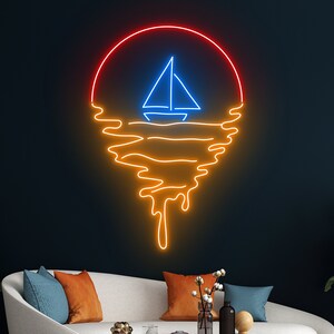 Sailing Boat Neon Sign, Sailboat Led Sign, Sail Boat Led Light, Sun ...