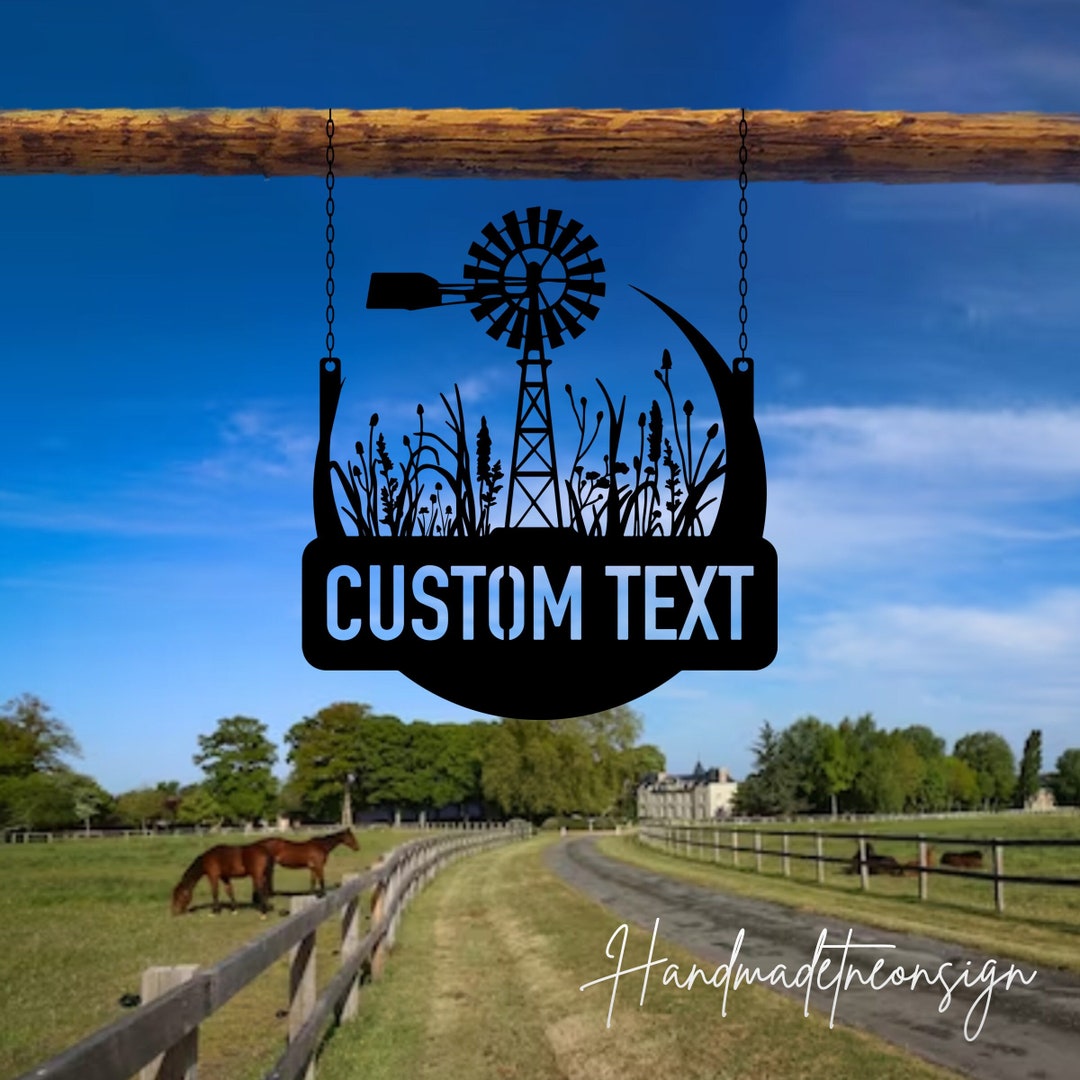 Personalized Outdoor Windmill Hanging Metal Sign- Custom Farm Windmill ...