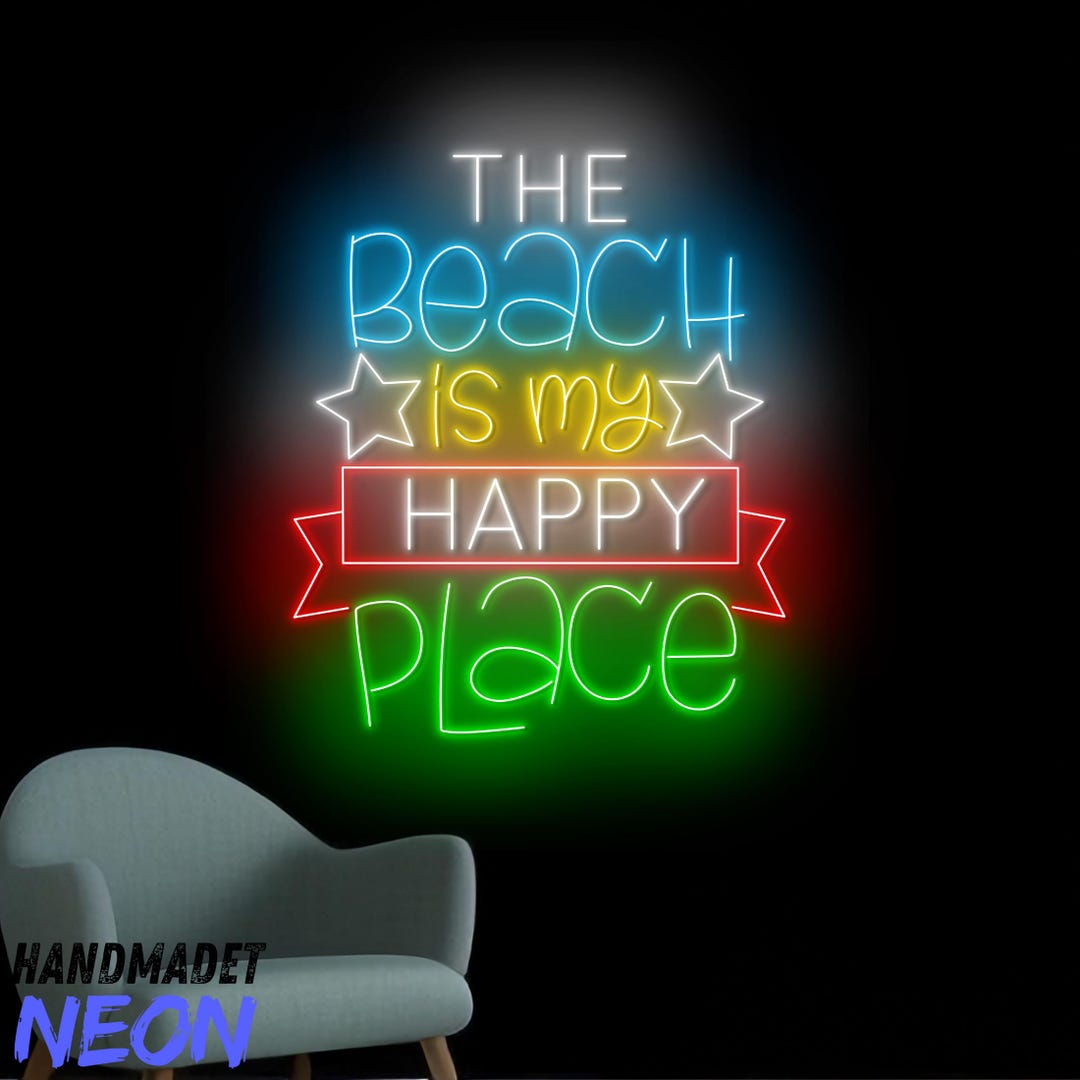 The Beach is My Happy Place Neon Sign, Ocean Lover Led Sign, Quote Led ...