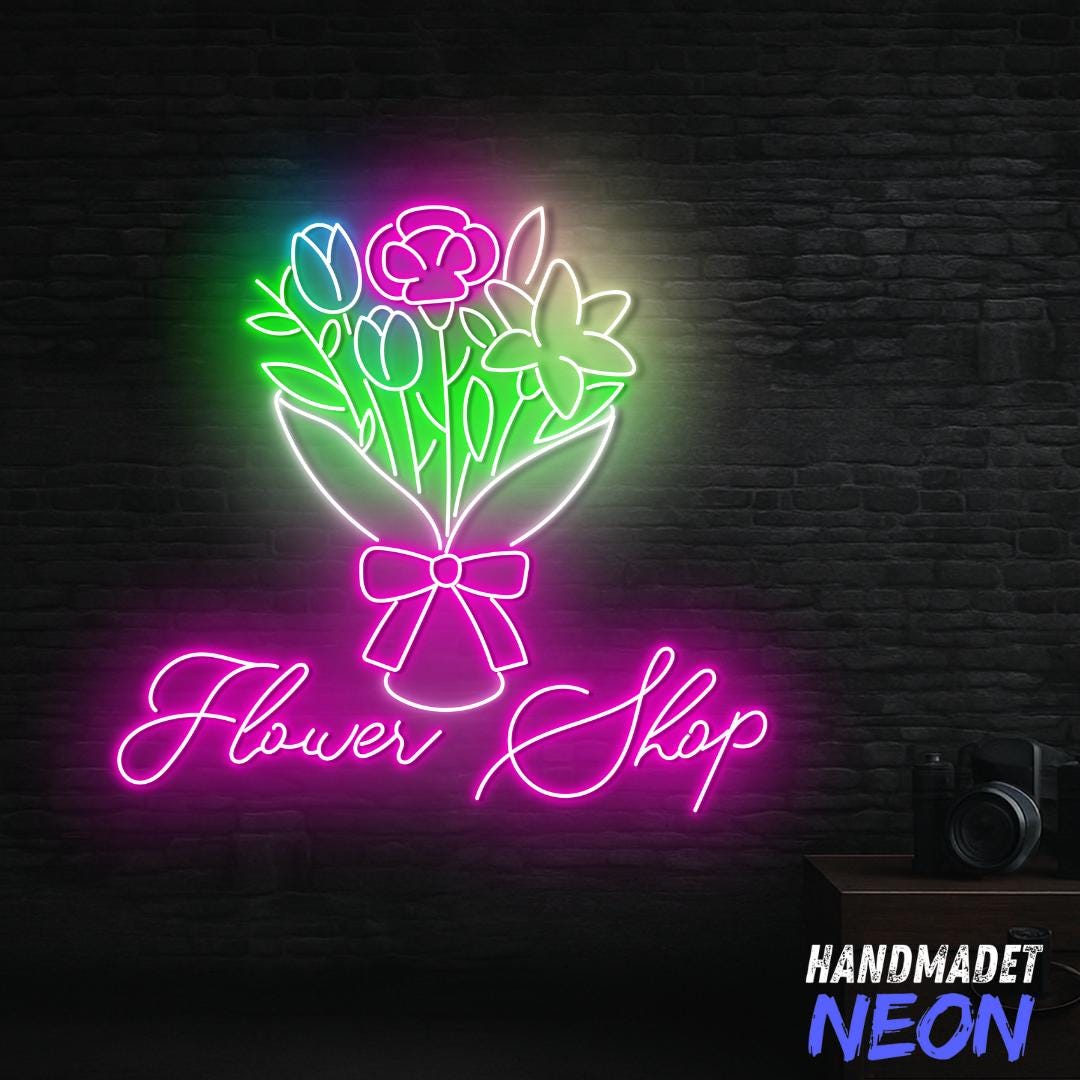 Flower Shop Neon Sign for Wall Decor, Floral Bouquet Neon Light, Custom ...