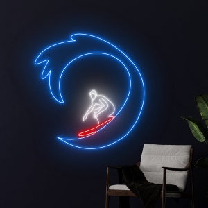 Surfman Neon Sign, Surf Led Sign, Surfboard Sign, Surf Man Neon Sign ...
