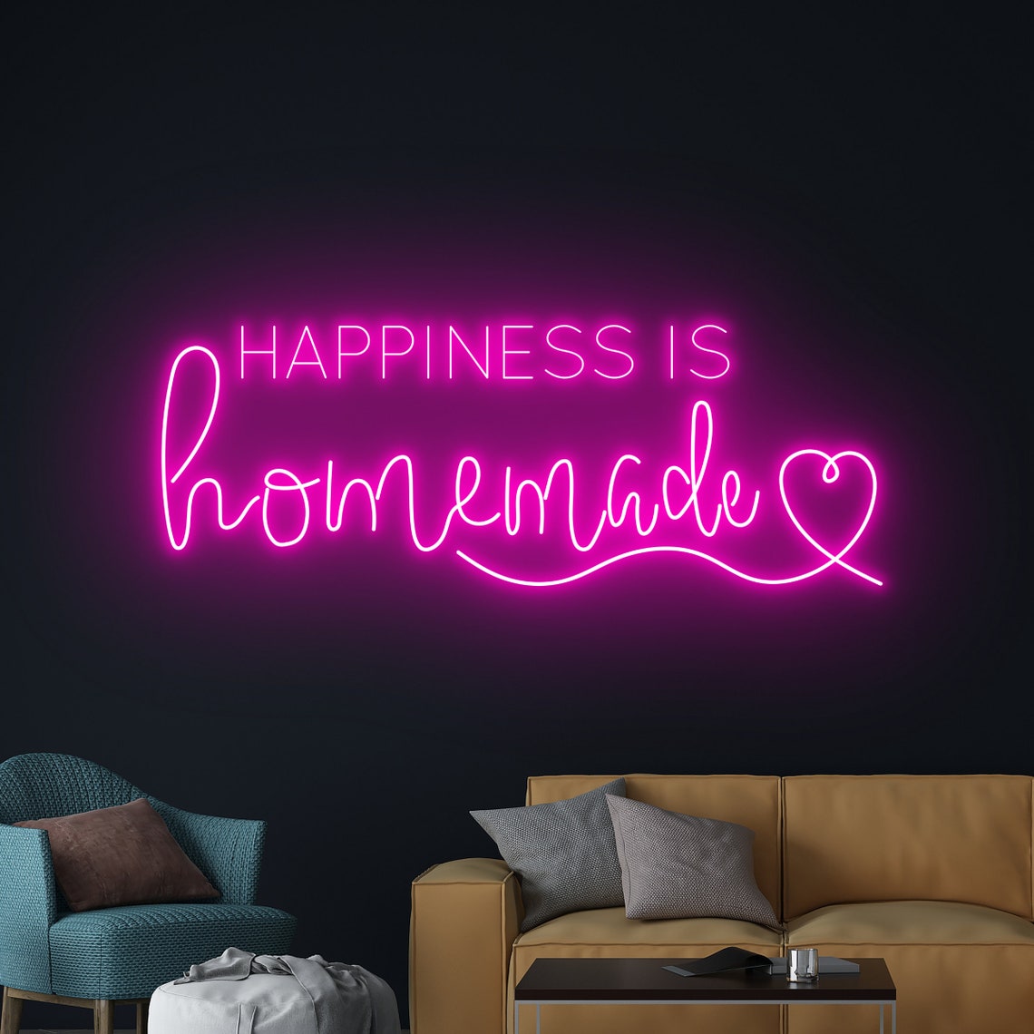 Happiness is Homemade Neon Light, Personalized Quote Name Neon Light ...