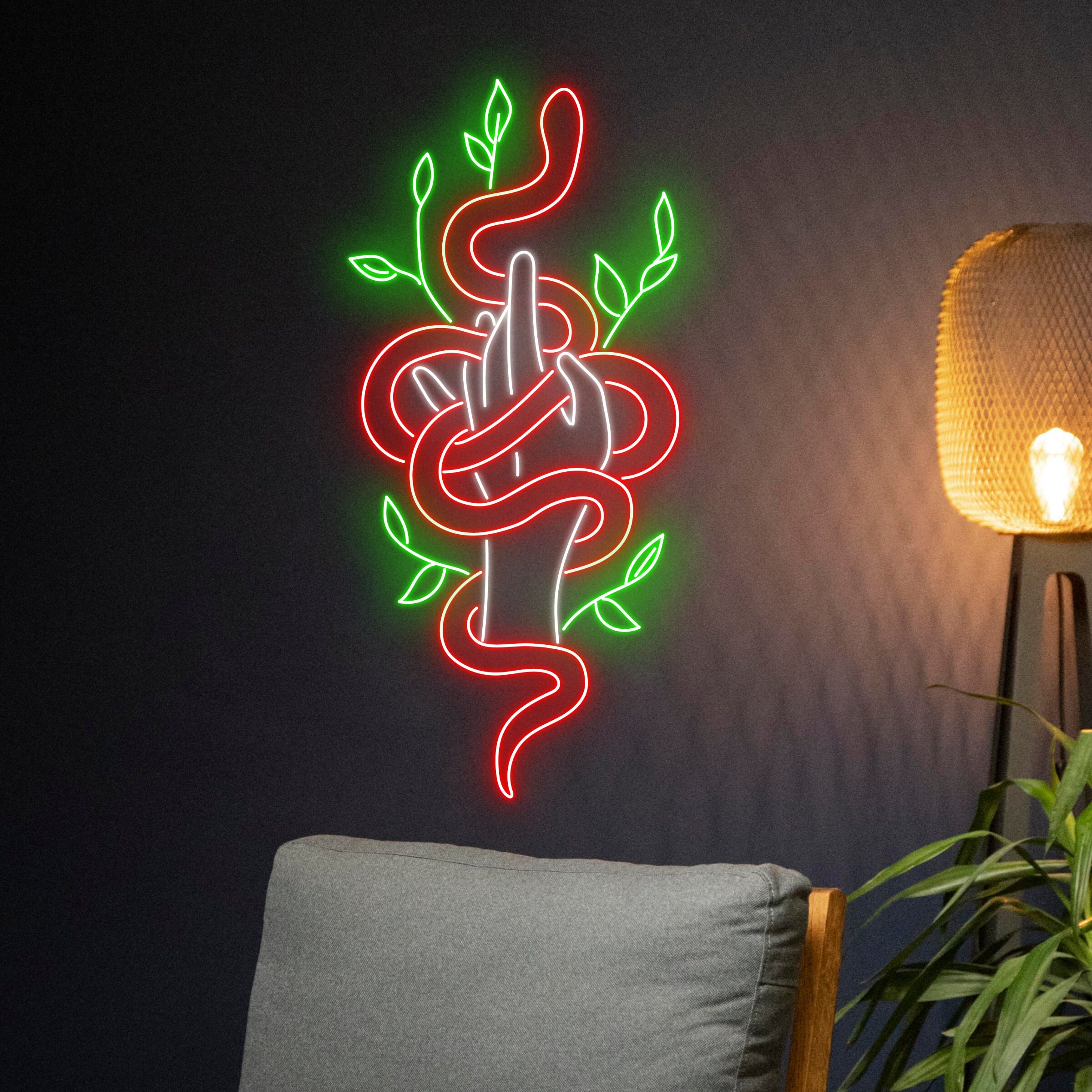 Hand Holding Snake Neon Light, Snake Wrapping Hand Led Light, Hand ...