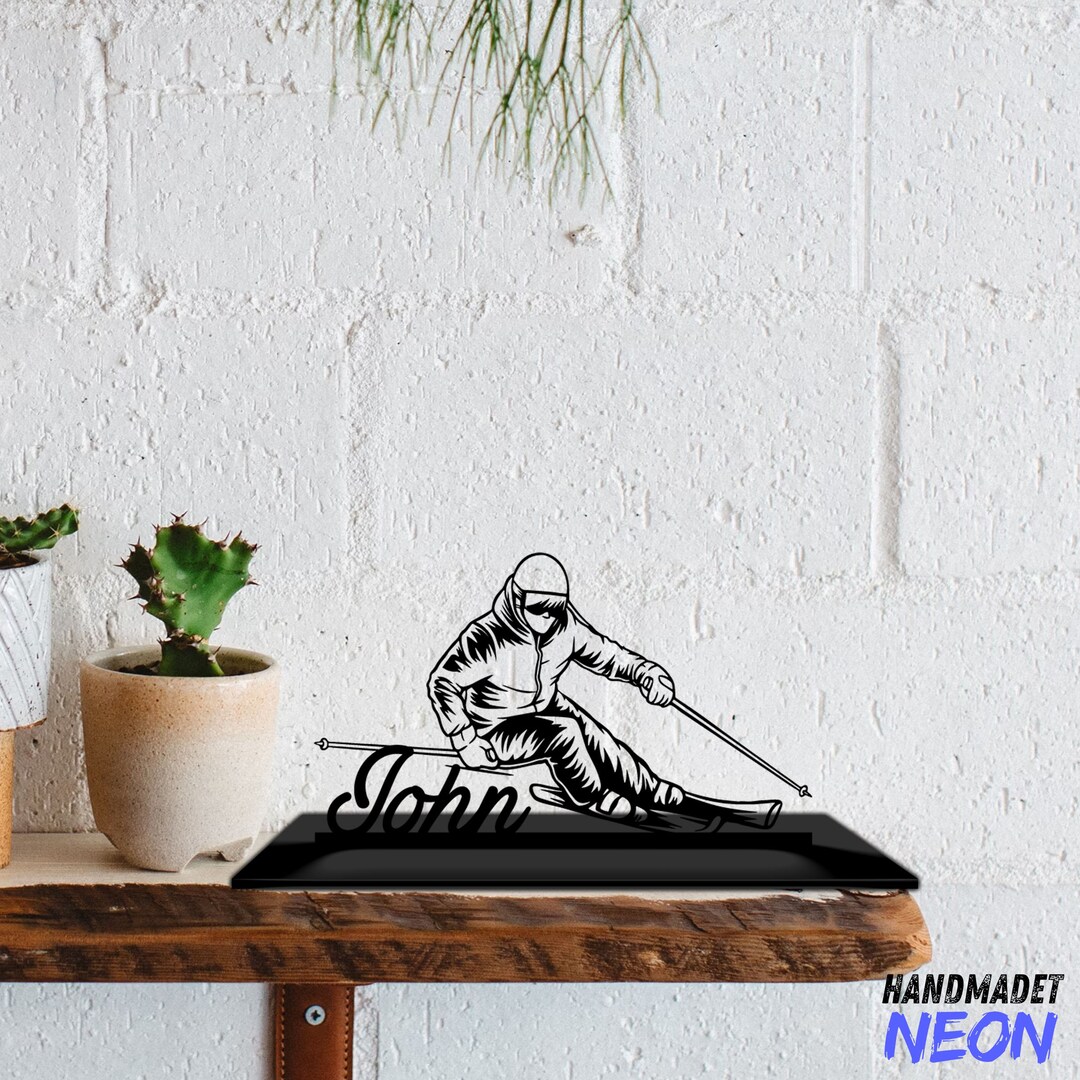 Custom Snow Skiing Table Decor, Snow Skiing Metal Shelf Decor Home ...