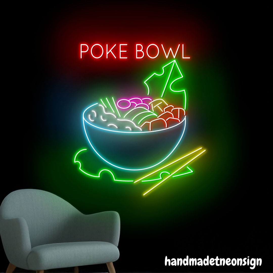Poke Bowl Neon Wall Sign, Fish Salad Led Wall Light, Salad Food Led ...