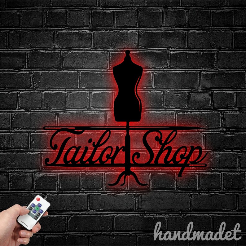 Custom Tailor Shop Metal Wall Art LED Light, Tailor Shop Metal Sign ...