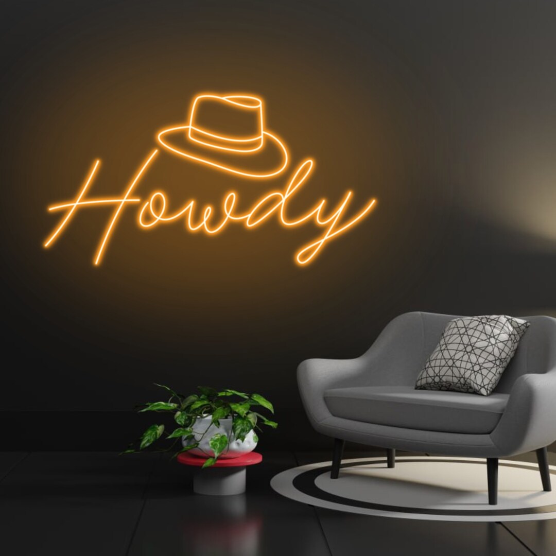 Howdy Neon Sign, Cowboy Hat Sign, Western Led Sign, North American ...