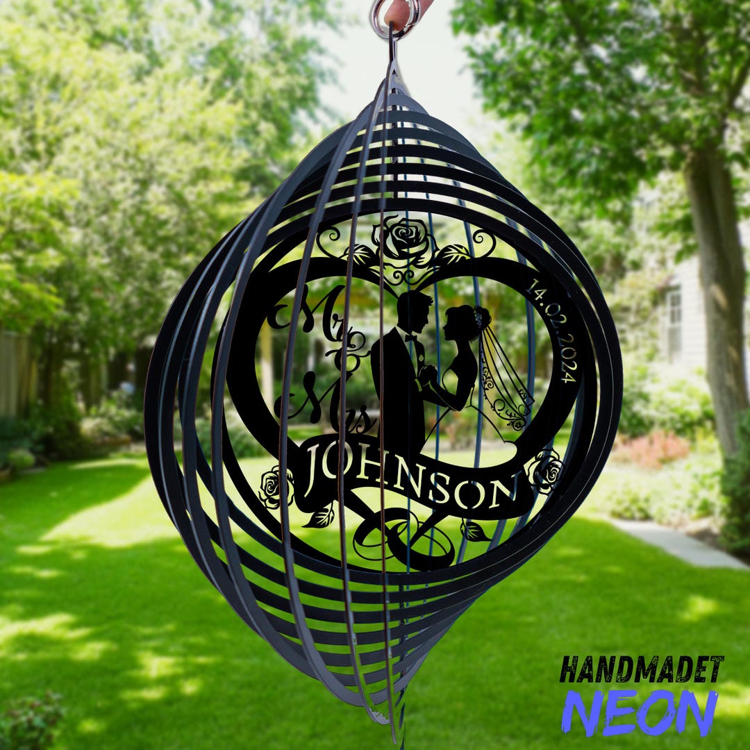Custom Mr Mrs Wedding Metal Wind Spinner, Personalized Garden Decor ...