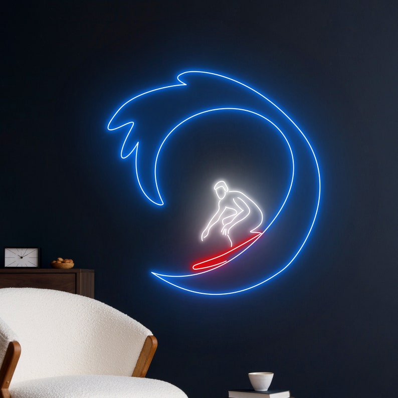 Surfman Neon Sign, Surf Led Sign, Surfboard Sign, Surf Man Neon Sign ...