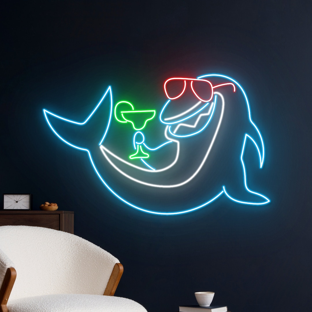 Shark Drink Margaritas Neon Sign, Shark Margaritas Neon Light, Shark ...