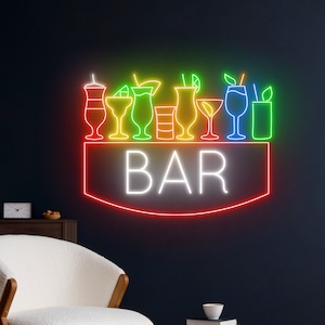 Cocktail Bar Neon Sign, Bar Logo LED Light, Cocktail Wine Neon Light ...