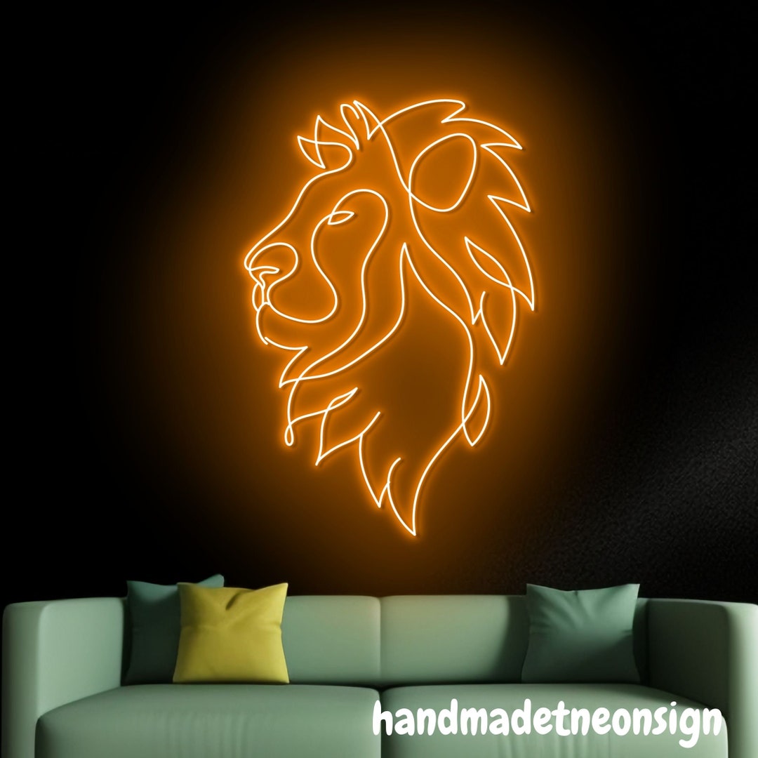 Lion Head Line Art Neon Sign, Lion Led Sign, Lion Neon Light, Lion ...