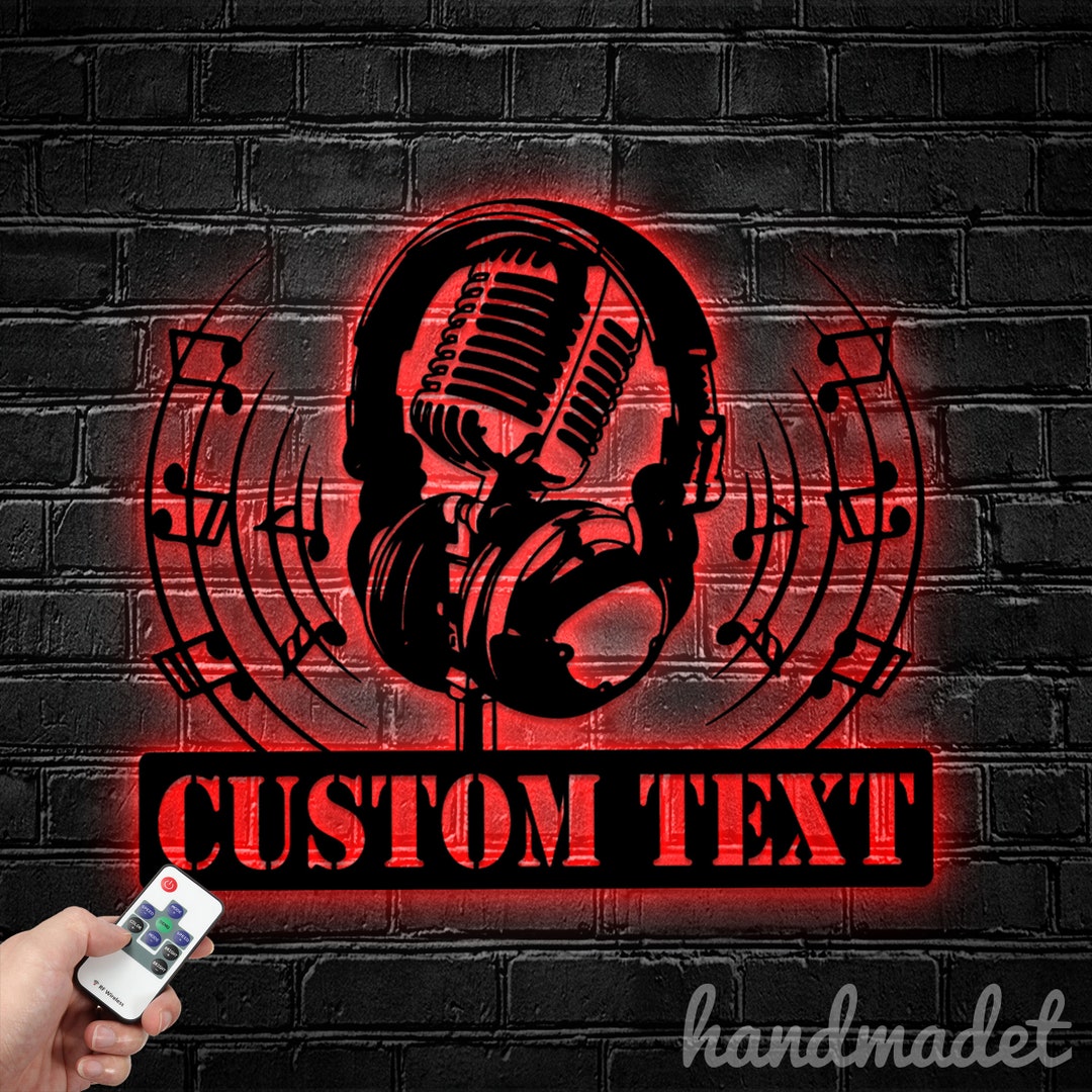 Personalized Microphone Metal Sign, Headphone Metal Light, on Air Led ...