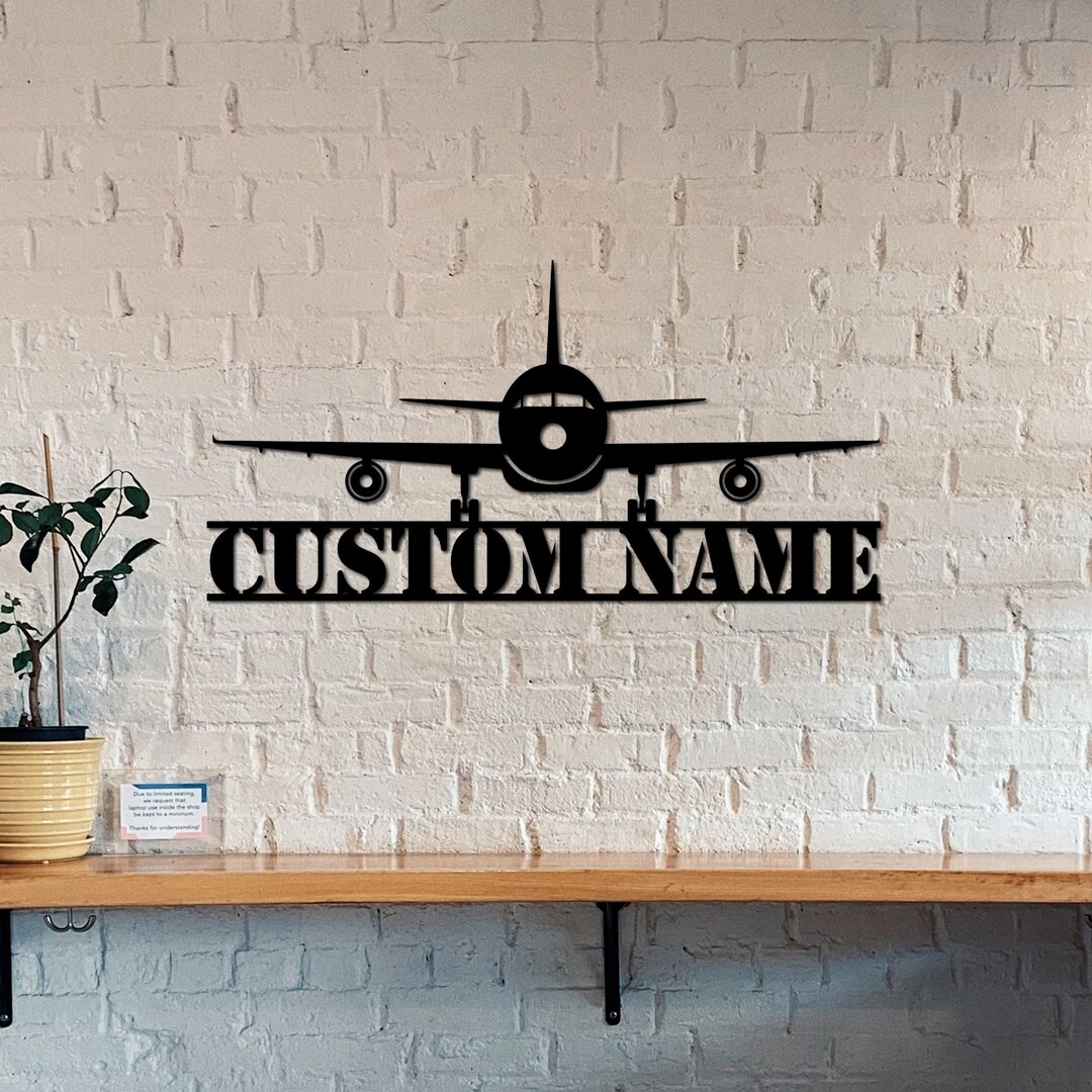 Custom Airplane Metal Wall Art LED Light, Airplane Metal Sign Wall ...