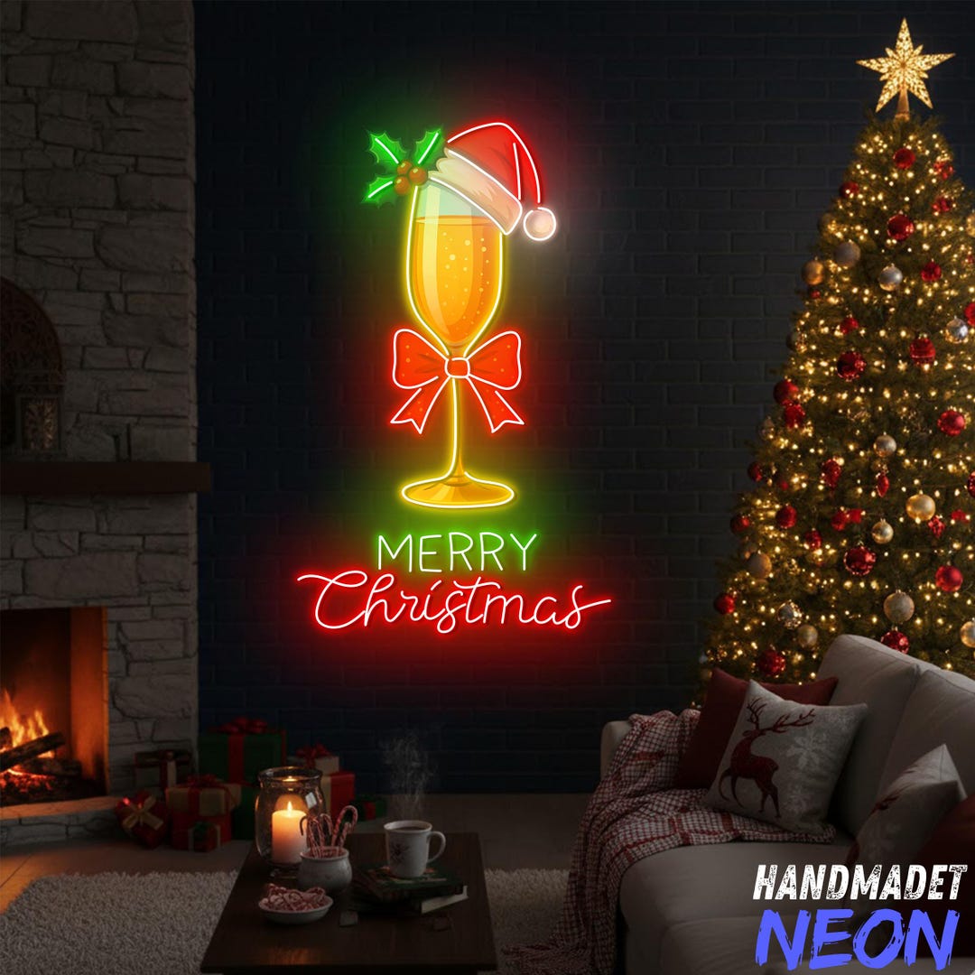 Champagne Neon Sign for Christmas Party Decor, Santa Hat Neon Sign ...