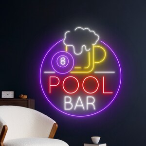 Pool Bar Neon Sign, Pool Hall Led Sign, Billiard and Beer Led Sign ...
