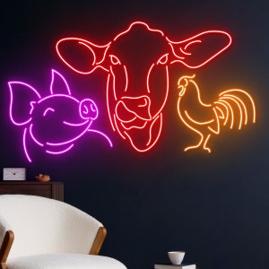 Cow Pig Chicken Led Sign, Farm Led Light, Pig Neon Light, Farmhouse ...